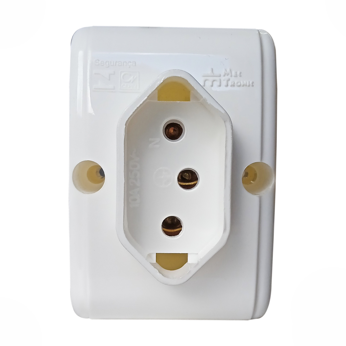Tomada de Sobrepor Externa 10A 2P+T Mec-Tronic - Loja Eletrocenter